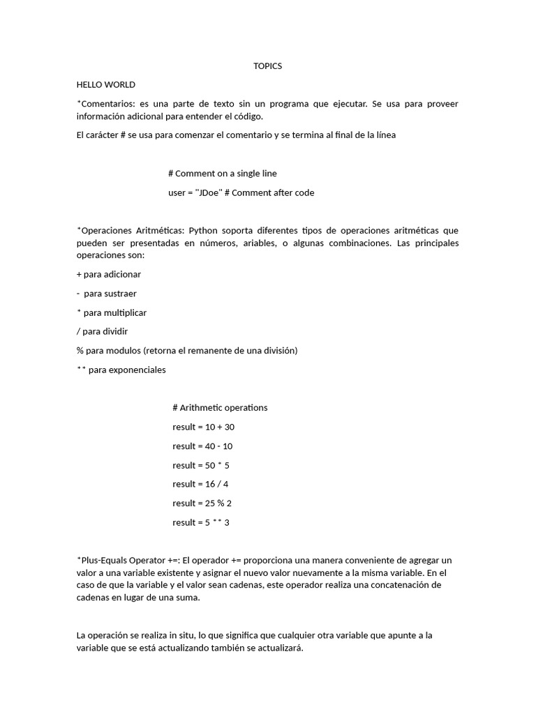 Introducción a Python: Variables y Errores | PDF | Python (lenguaje de programación) | Variable ...
