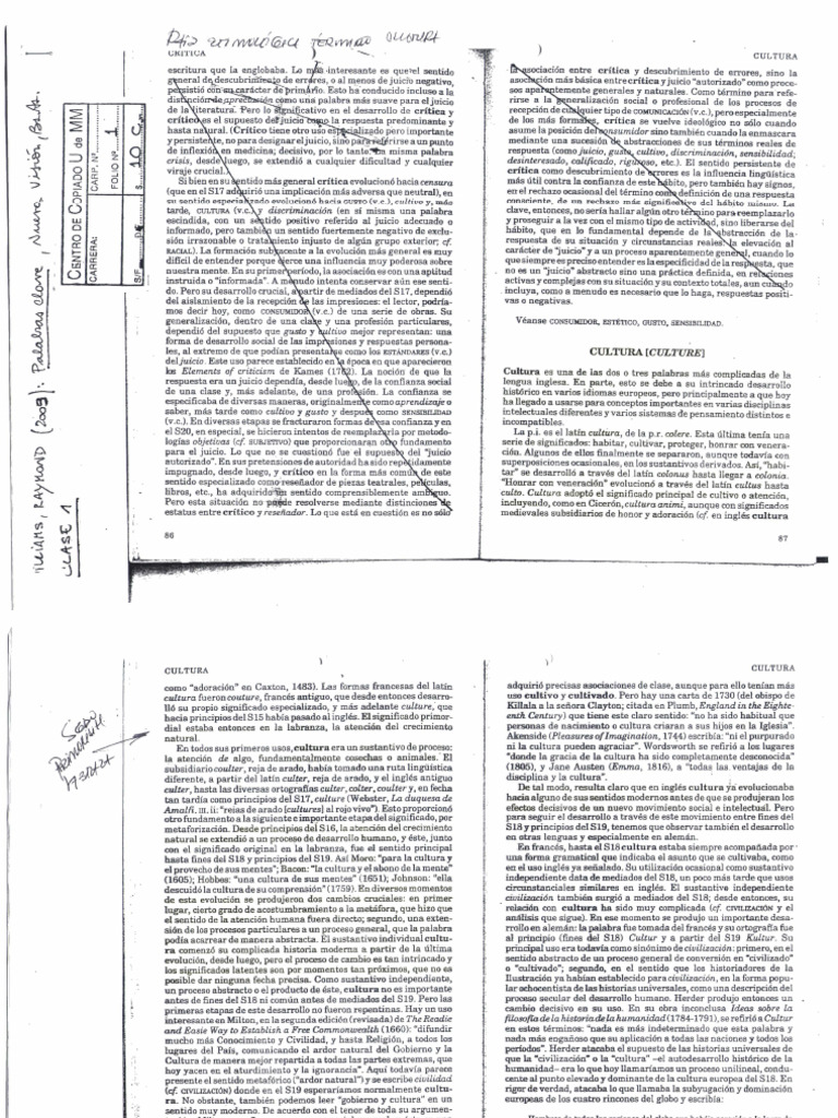 WILLIAMS, R. (2003) Palabras Clave, Nueva Visión, Buenos Aires ...