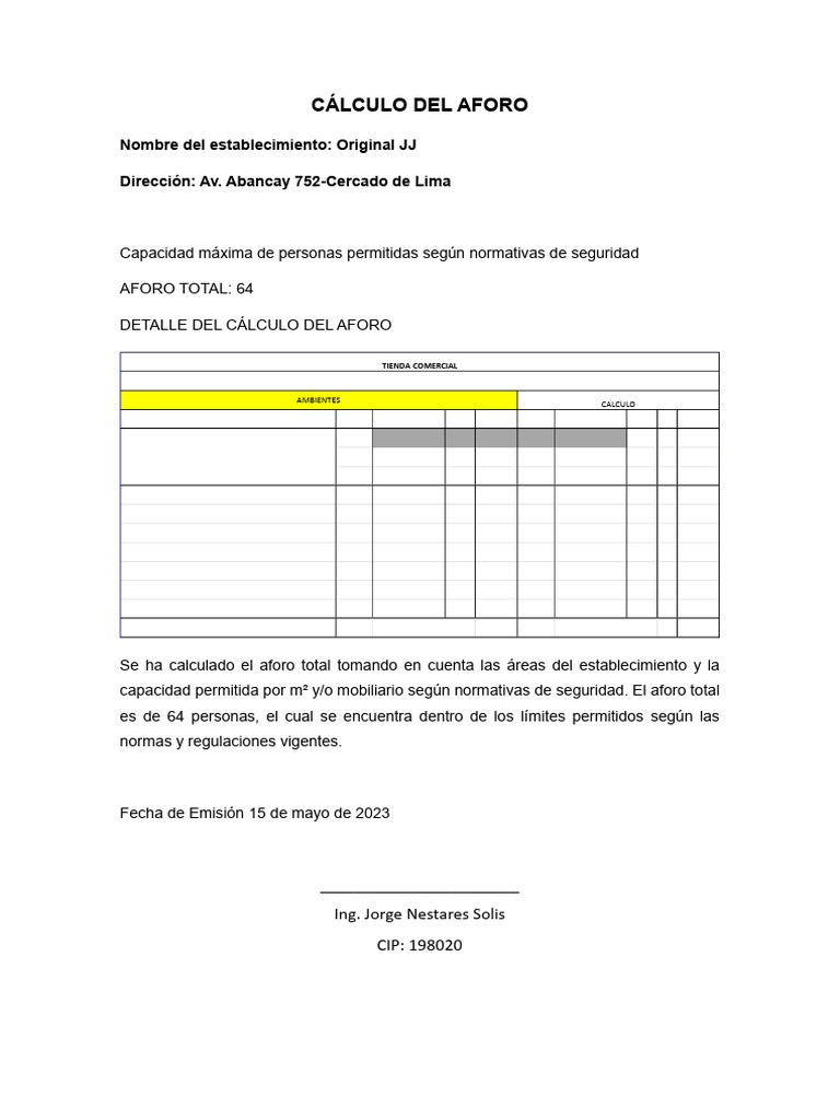 Cálculo Del Aforo | PDF