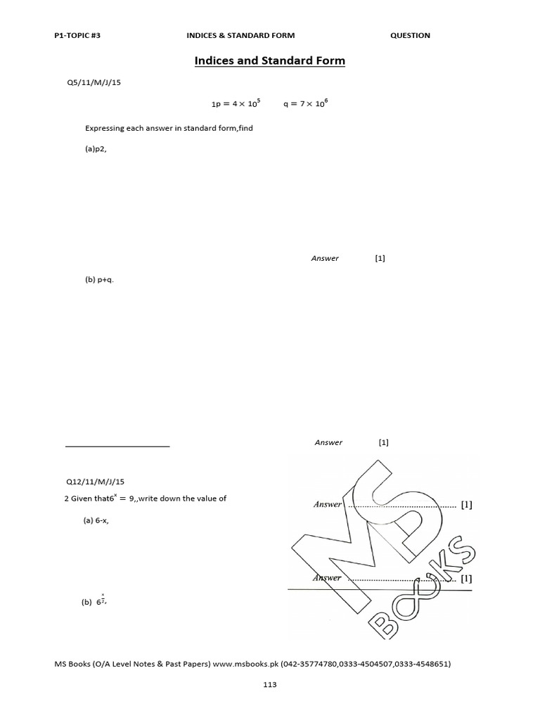 Indices and Standard Form Questions | PDF | Arithmetic | Mathematics