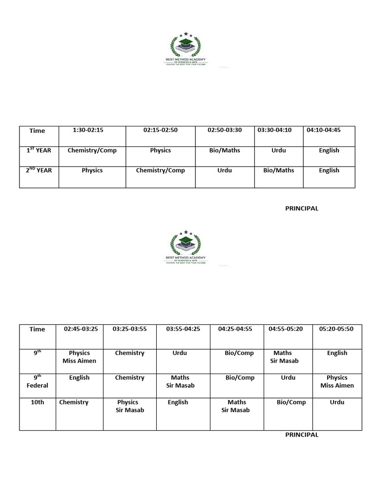 TIME TABLE For Classs 8 | PDF | Language Arts & Discipline | Science & Mathematics