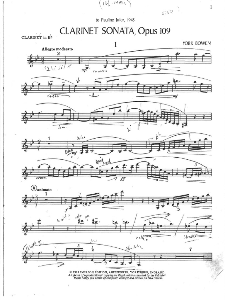 York Bowen Clarinet Sonata Op 109 Compress | PDF