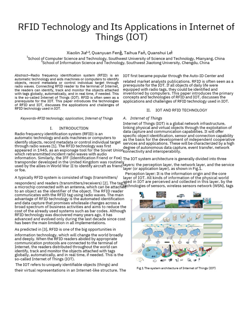 RFID Technology and Its Applications in Internet of Things (IOT) | PDF | Radio Frequency ...