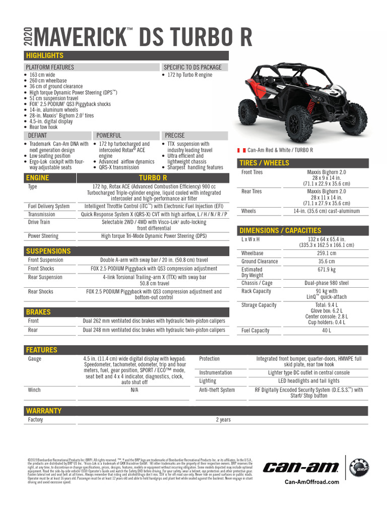 MAVERICK Ds TURBO R Technical Specifications | PDF | Turbocharger | Engines