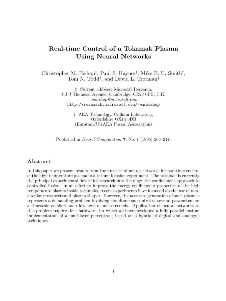 Bishop Tokamak NCOMP 95 | PDF | Tokamak | Artificial Neural Network