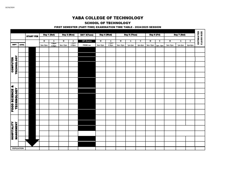 Part Time First Sem Exam Time Table 2024 2025 | PDF