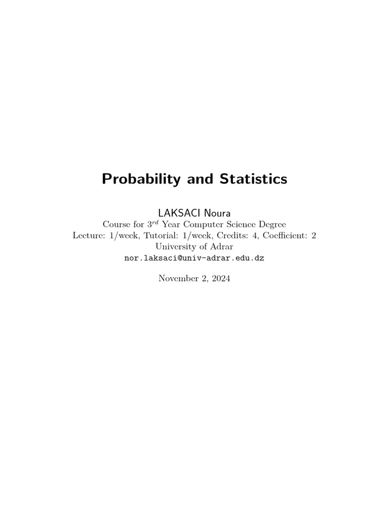 Cours Chapter1 | PDF | Probability Distribution | Expected Value