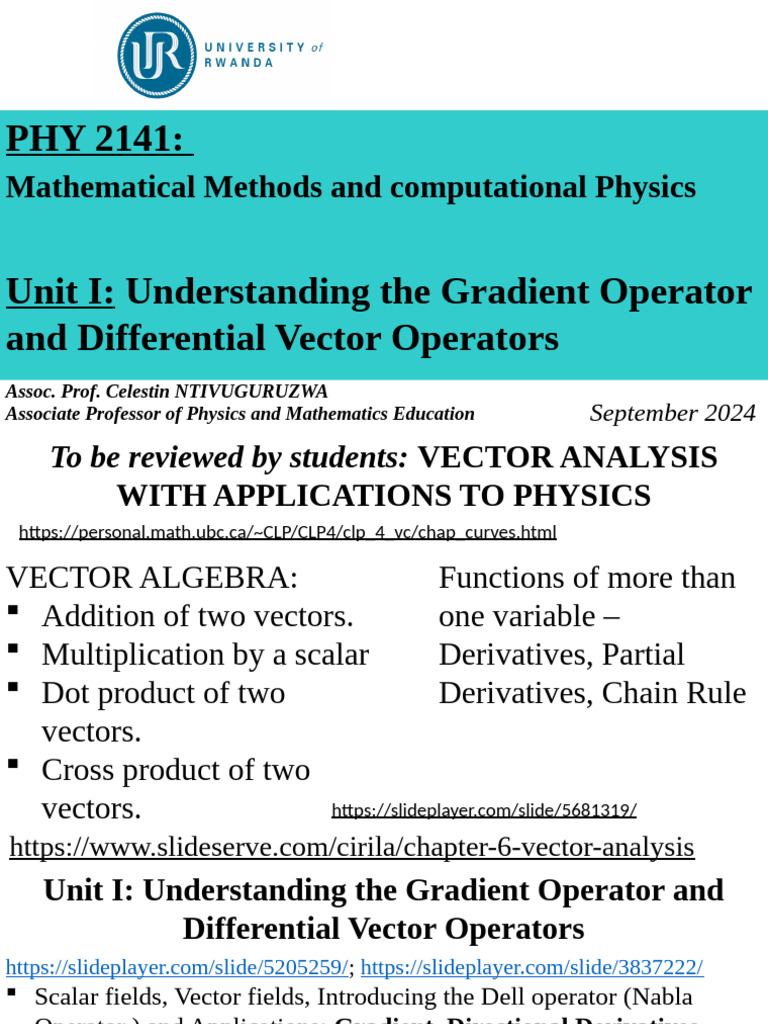Lecture 1 Differential Vector Operators And Their Applications June 2023 Pdf Gradient