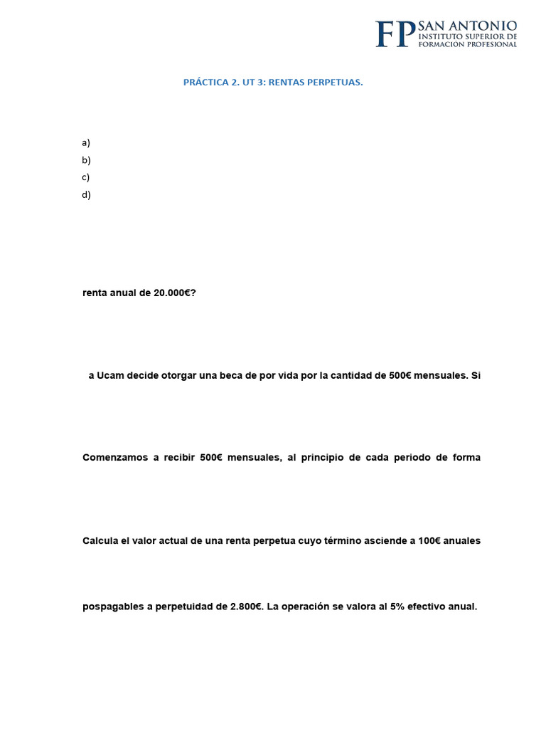 Practica 2. Ut 3. Rentas Perpetuas | PDF | Finanzas y administración del dinero