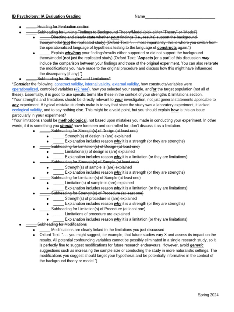 Grading Checklist (Evaluation) (Spring 2024) | PDF | Validity ...