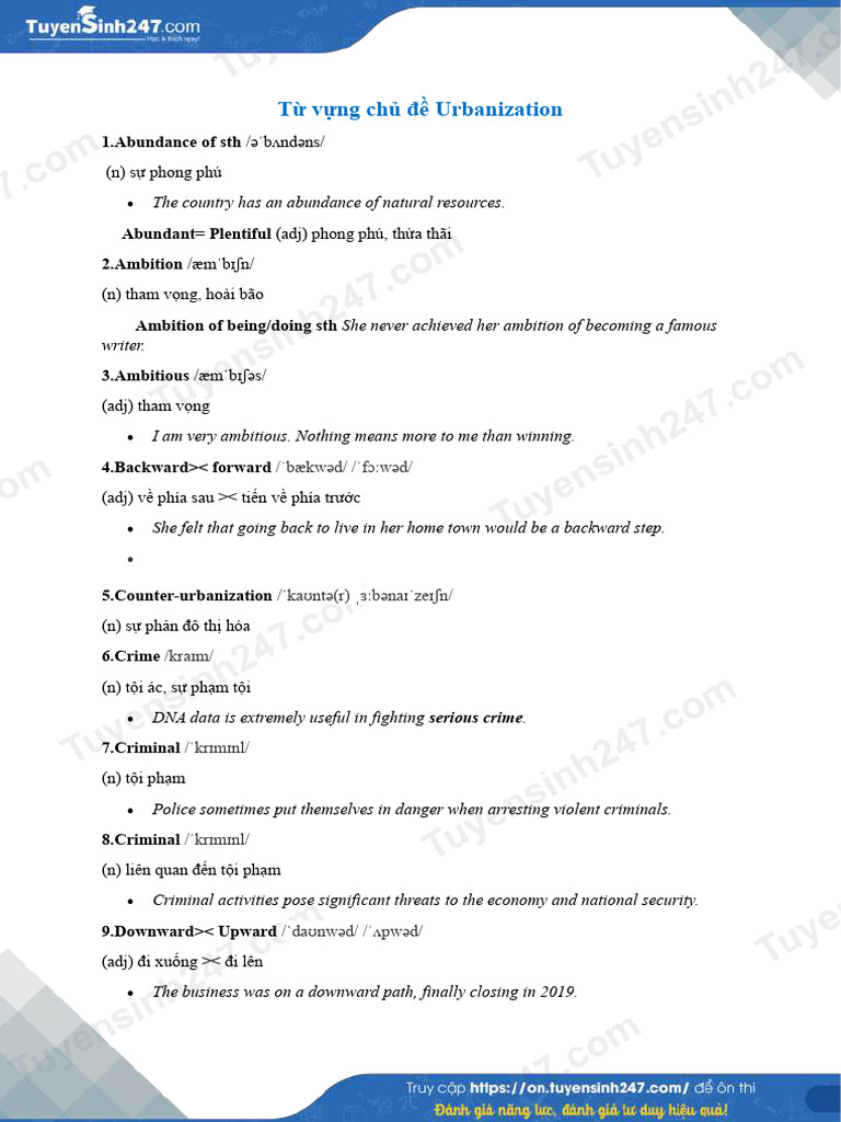 Từ Vựng Chủ Đề Urbanization | PDF