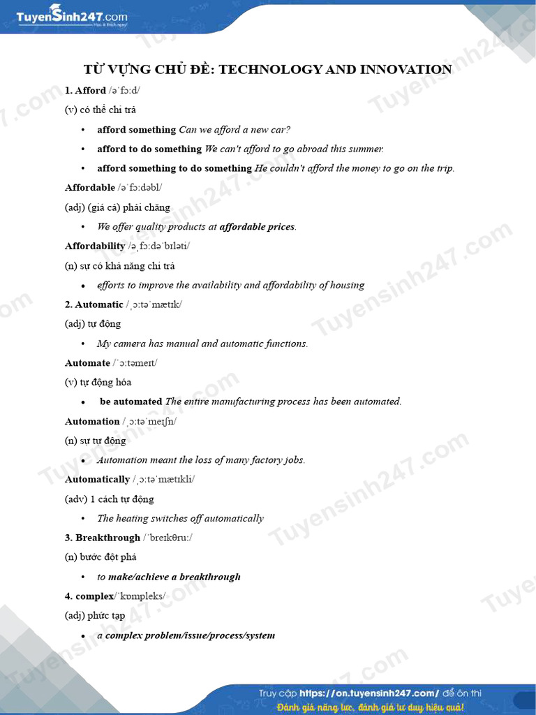 Từ vựng chủ đề Technology and Innovation | PDF