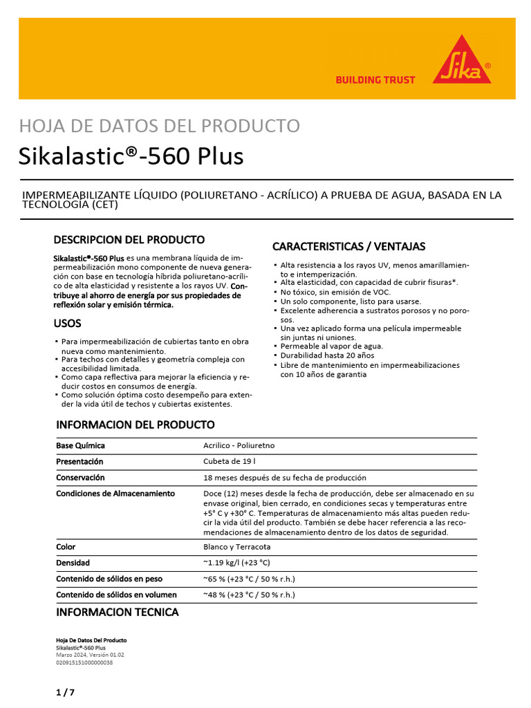 Sikalastic 560 Plus 1 | PDF | Hormigón | Agua