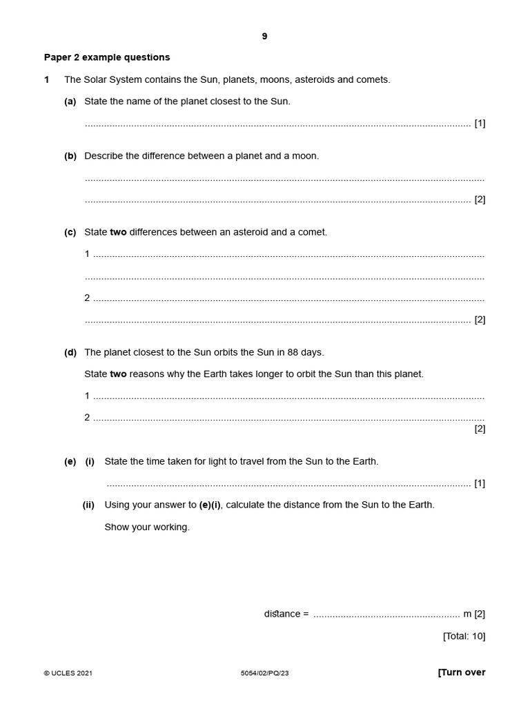 Space Physics (Practice Questions) - Removed | PDF | Planets | Solar System