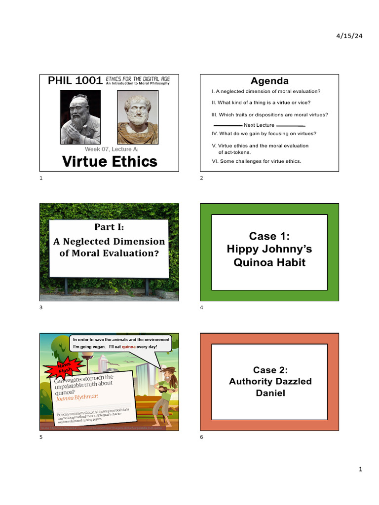 SLIDES PHIL1001 W07a - Virtue Ethics (2024) | PDF | Courage | Virtue