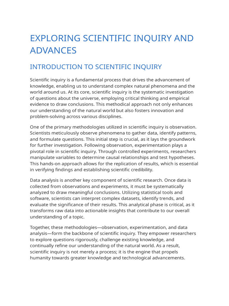 Exploring Scientific Inquiry and Advances | PDF | Scientific Method ...
