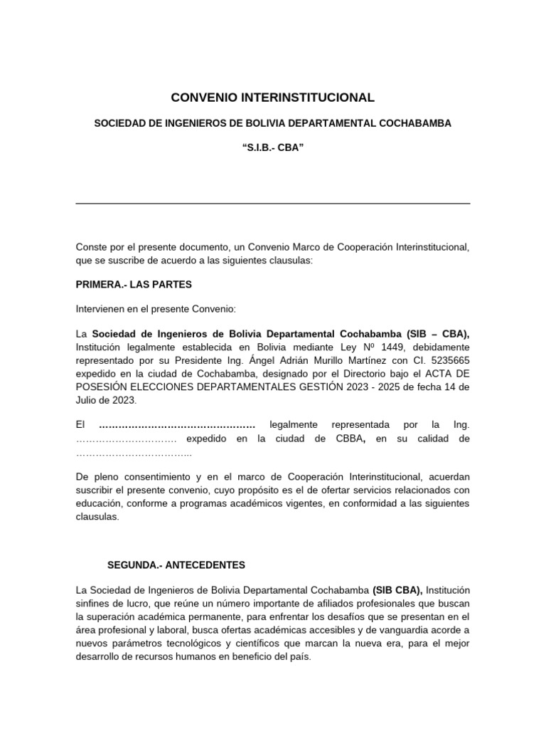 Modelo de Convenio | PDF | Bolivia
