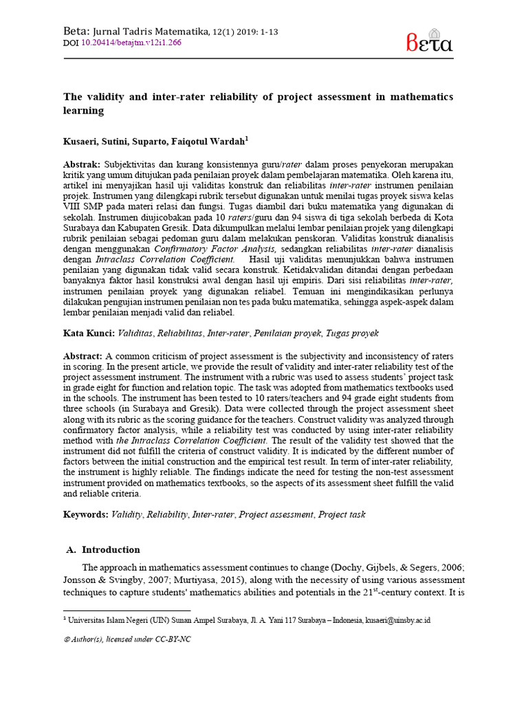 Kwahyu Validity and Inter Rater Reliability Proofread | PDF | Rubric (Academic) | Factor Analysis