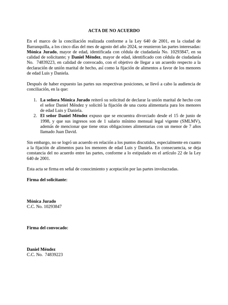 Acta de No Acuerdo - Listo | PDF | Derecho