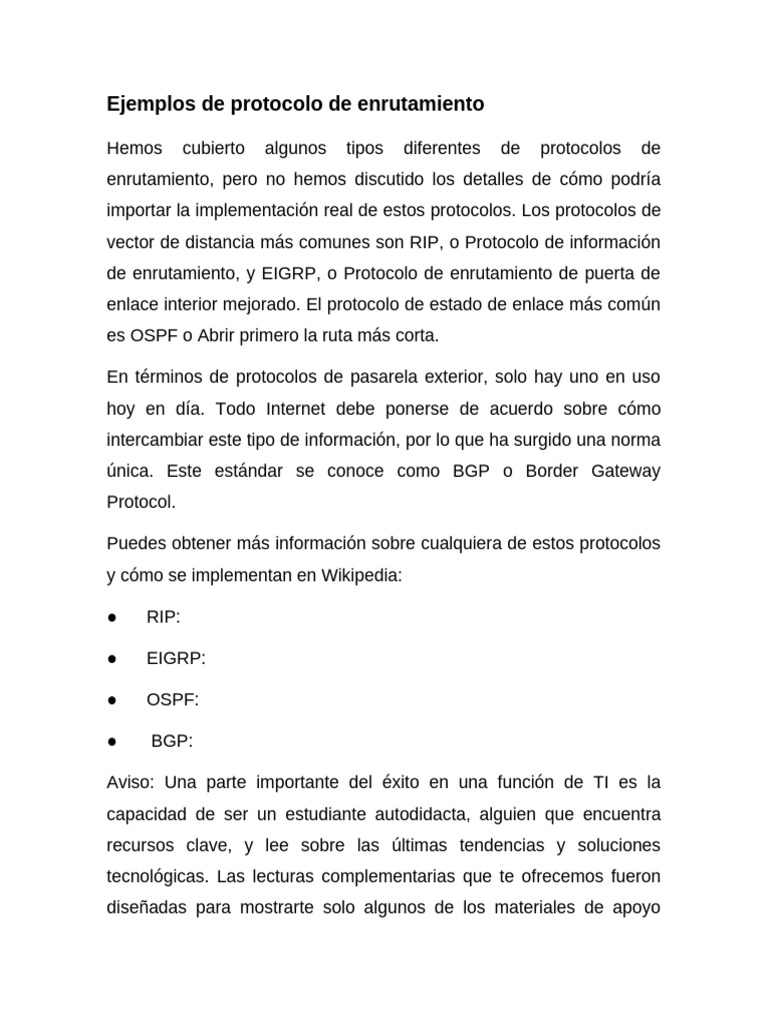 Ejemplos de Protocolo de Enrutamiento | PDF