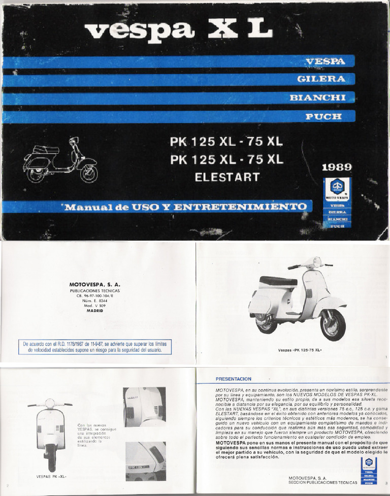 Ficha Técnica Vespa PK 125 XL | PDF | Vehículo de motor | Vehículos
