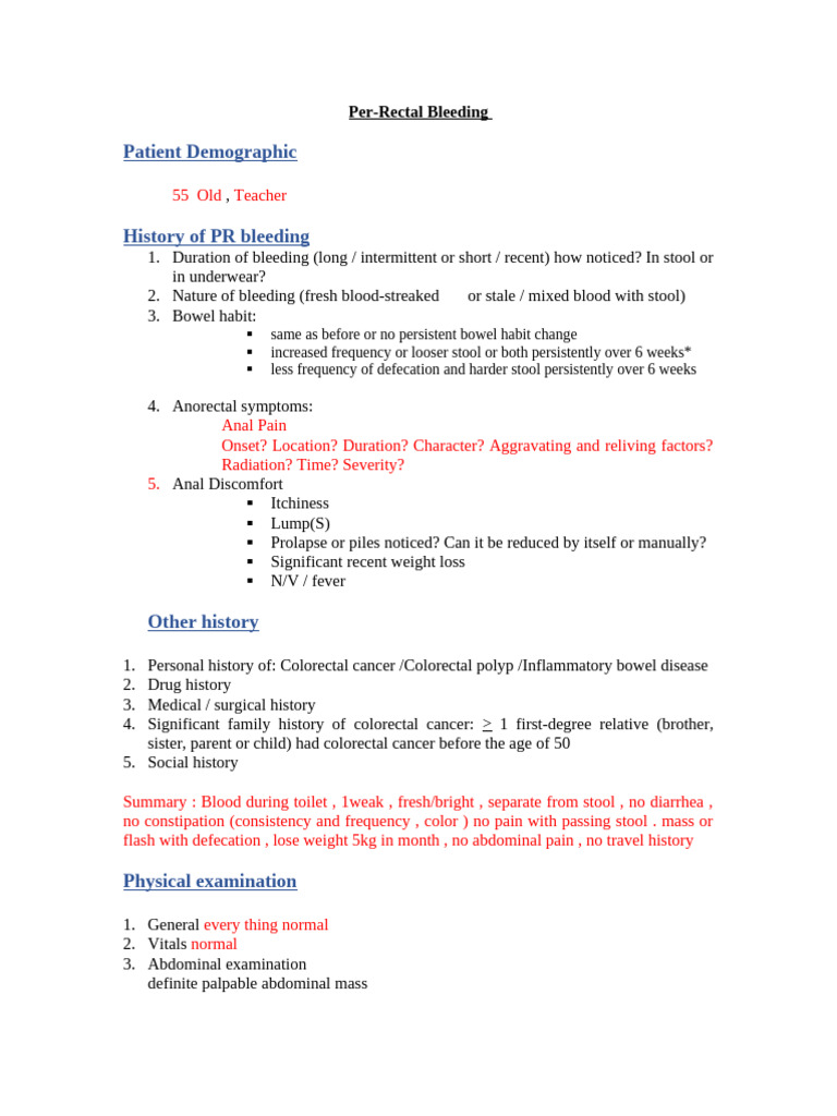 PR Bleeding Case Discussion | PDF | Hemorrhoid | Causes Of Death
