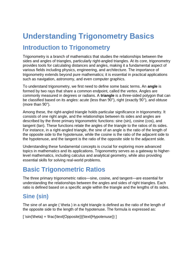 Understanding Trigonometry Basics | PDF | Trigonometric Functions | Trigonometry