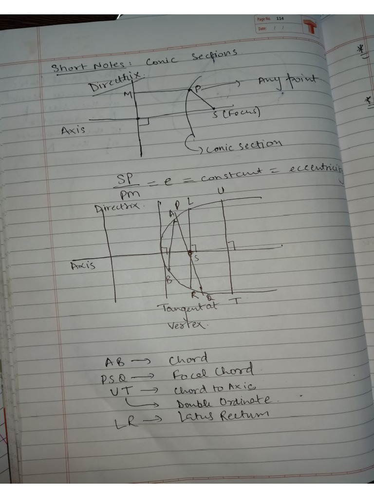 Conic Sections Short Notes | PDF