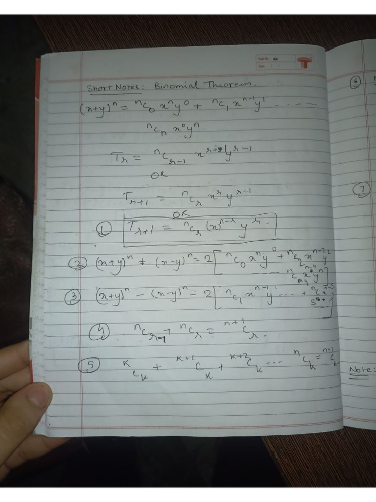 Binomial Theorem Short Notes PDF | PDF