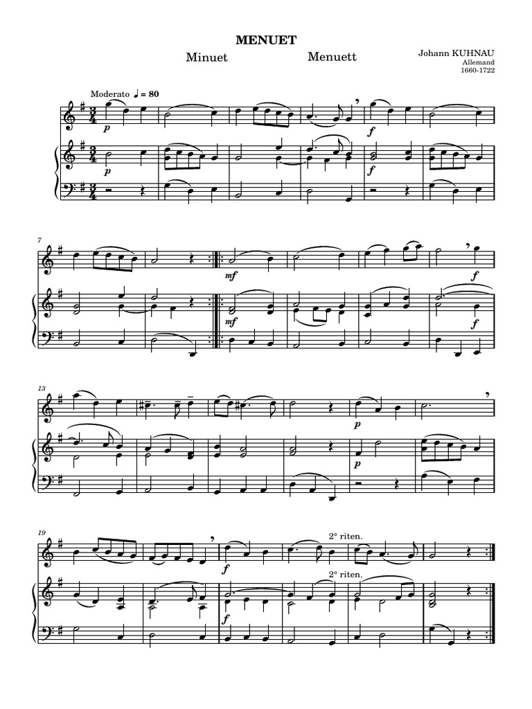 2) Menuet (Johann Kuhnau) Score | PDF | Dances | Musical Forms