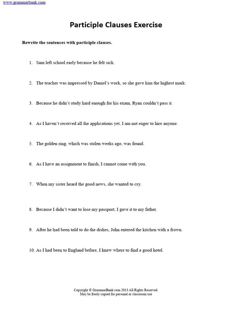 Participle Clauses Practice | PDF