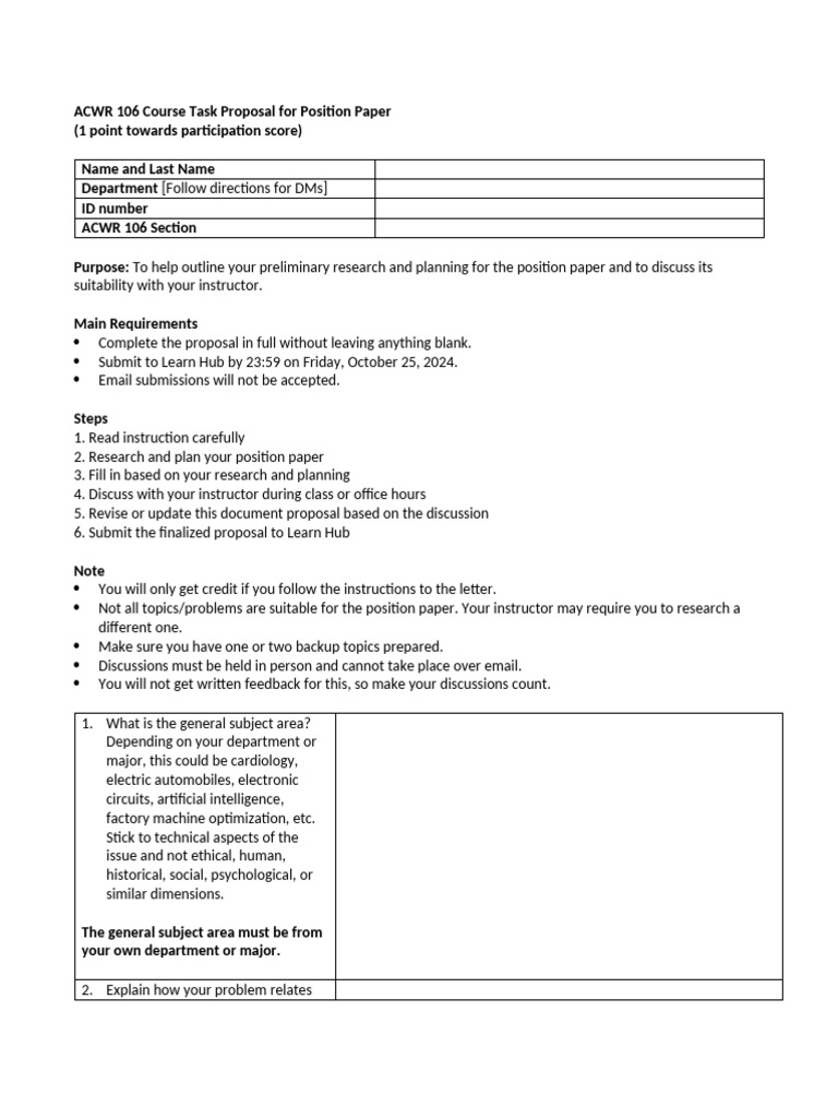 ACWR 106 Position Paper Proposal Guide | PDF
