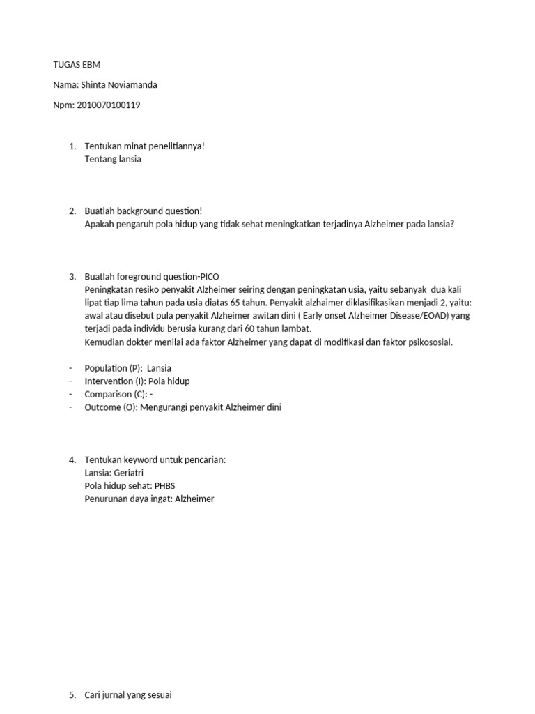 Shinta Noviamanda - 20-119 - Tugas Ebm | PDF | Kesehatan Holistik