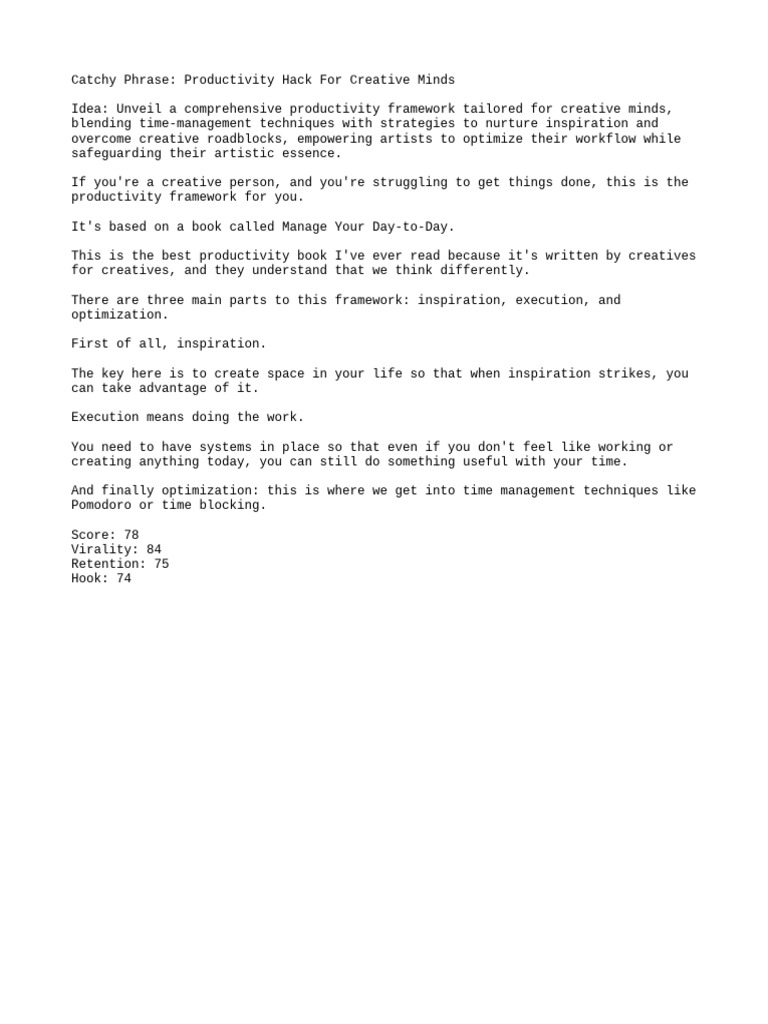 Productivity Framework For Creatives Pdf Career Growth Business