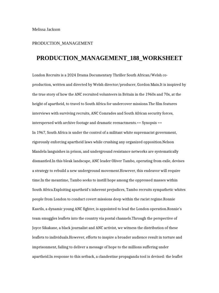 Production Management 188 Worksheet | PDF | Apartheid | African ...