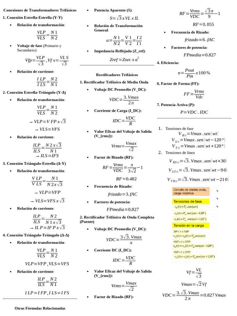 Formulario PC2 Alta Tensión | PDF | Rectificador | Cantidades fisicas