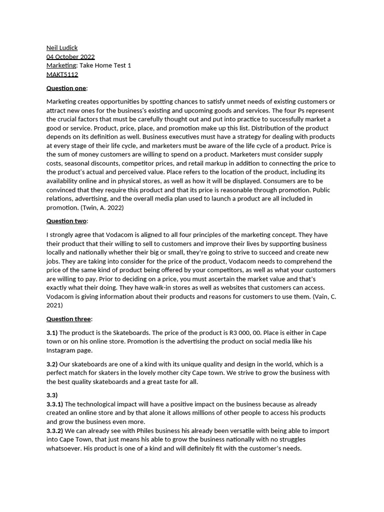 Neil Ludick Take Home Test 1 | PDF | Marketing | Market Segmentation