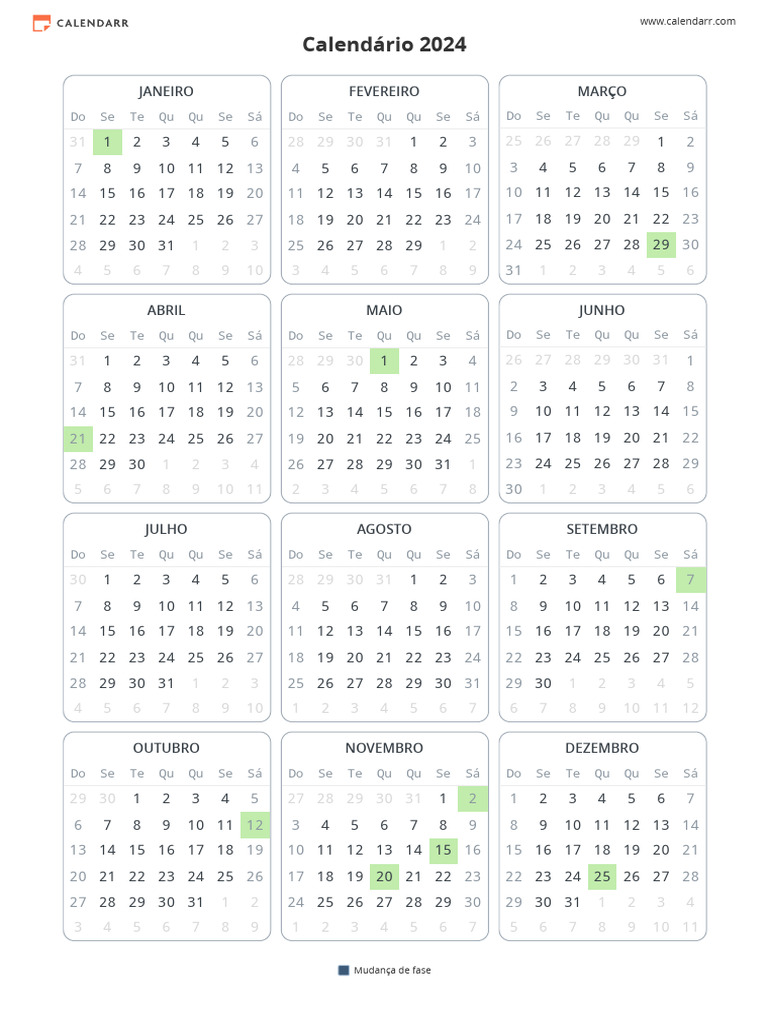 Calendário 2024 para Imprimir - Calendarr | PDF