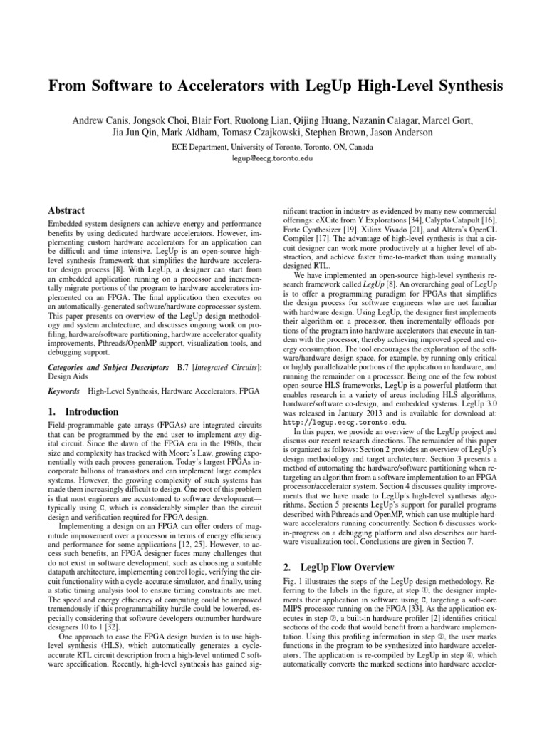From Software To Accelerators With LegUp High-Level Synthesis | PDF | Field Programmable Gate ...