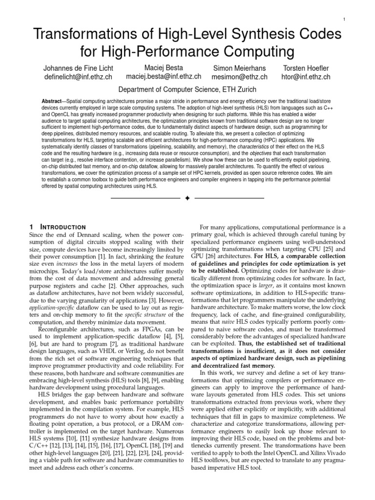 Transformations of High-Level Synthesis Codes For Higher-Performance Computing | PDF | Program ...