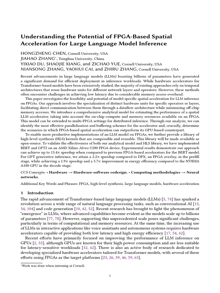 Understanding The Potential of FPGA-Based Spatial Acceleration For Large Language Model ...