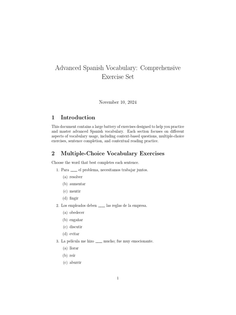 Ejercicios de Vocabulario Avanzado en Español | PDF | Impacto humano en ...