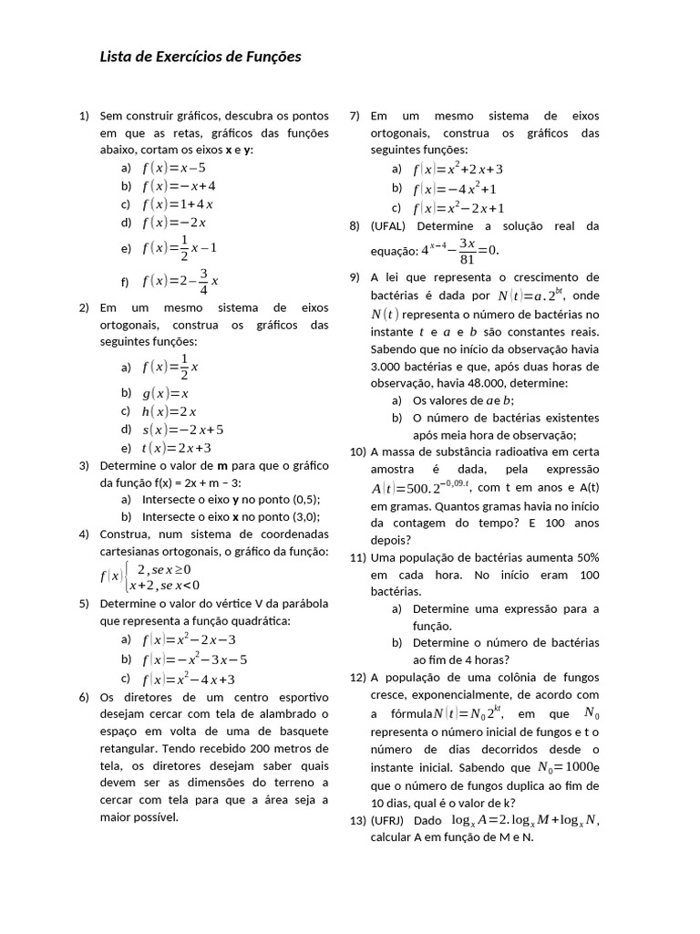 Exercícios de Funções Matemáticas | PDF | Função (Matemática) | Objetos ...