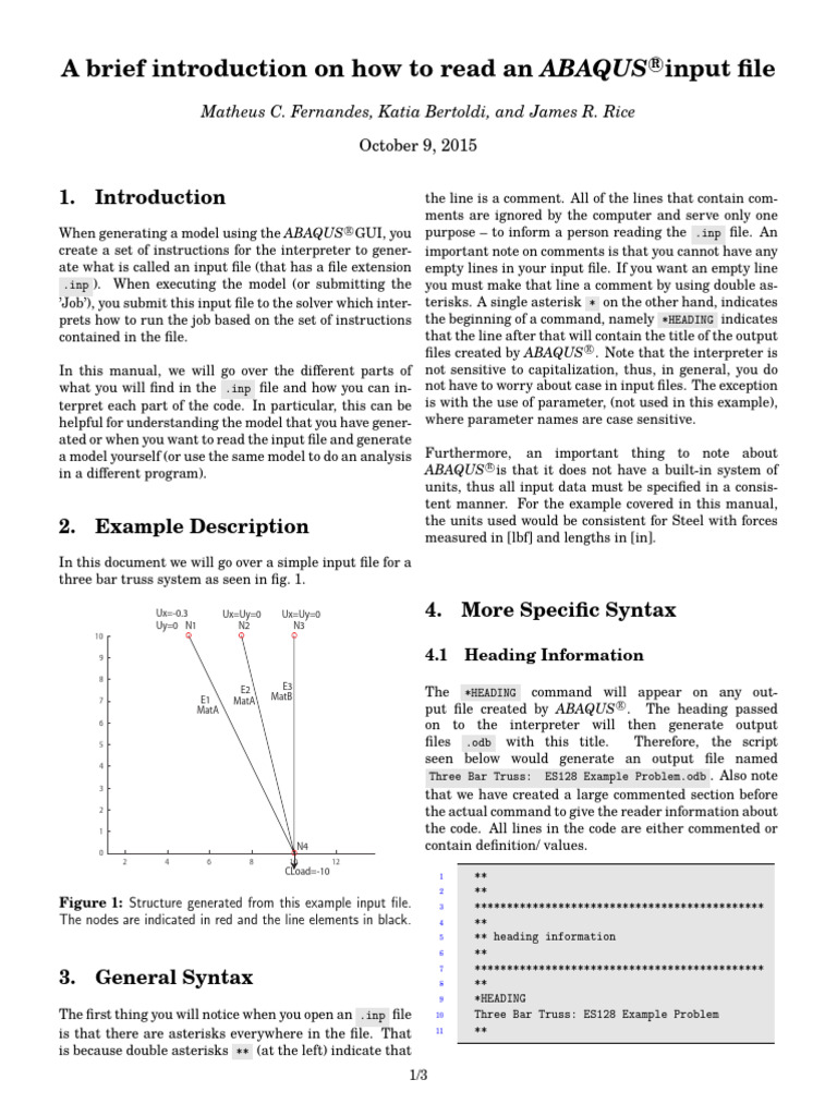A Brief Introduction On How To Read An ABAQUS©R Input File | PDF | Elasticity (Physics) | Young ...