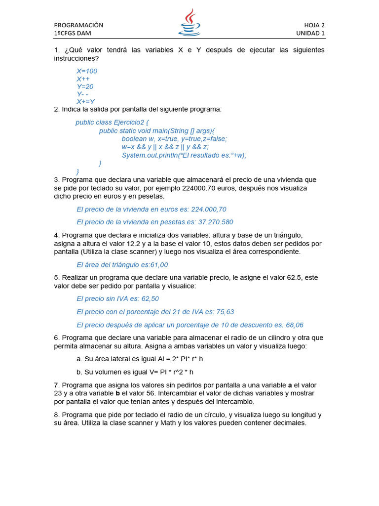 Hoja02 Java 01 | PDF | Computadoras
