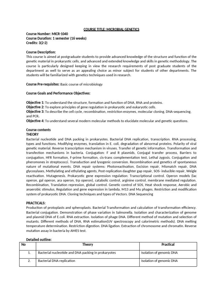 Advanced Microbial Genetics Course | PDF | Transformation (Genetics) | Dna