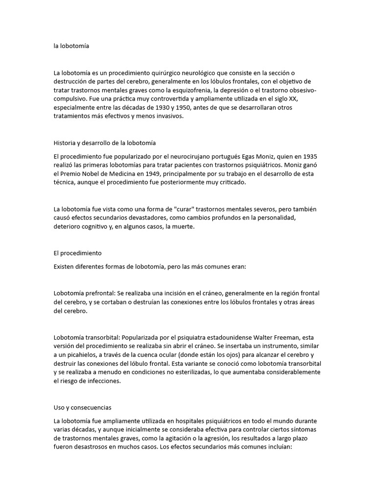 La Lobotomía | PDF | Sicología | Medicina CLINICA