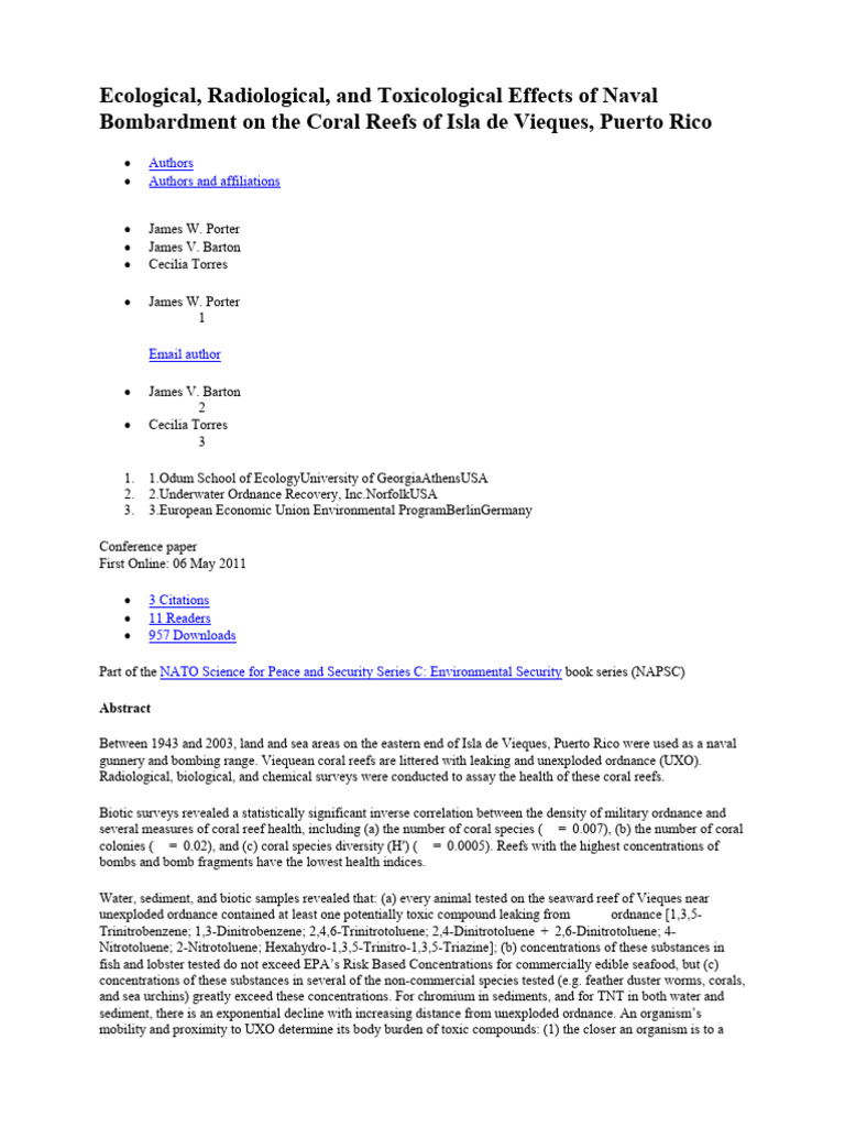 Puerto Rico Ecological Radiological and Toxicological Effects of Naval ...
