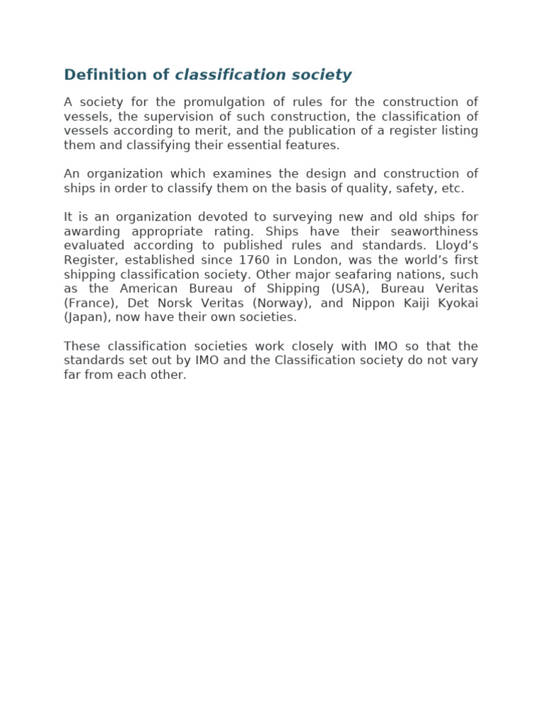 Definition of Classification Society | PDF