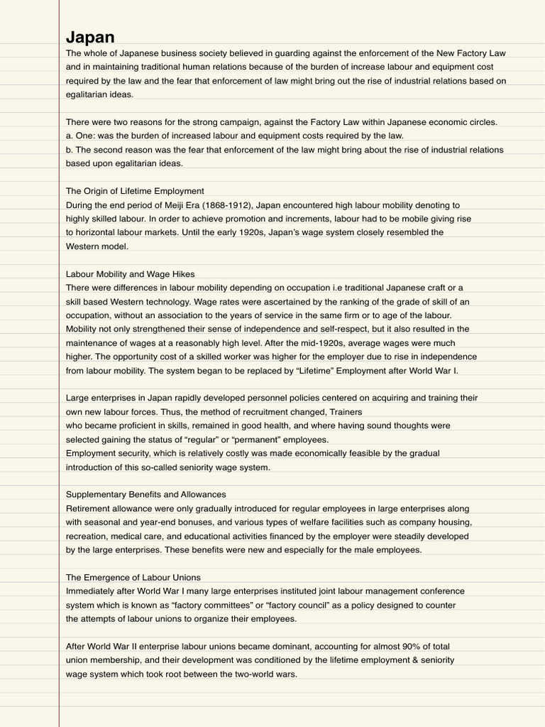 Japan Labour Pdf Labour Economics Trade Union